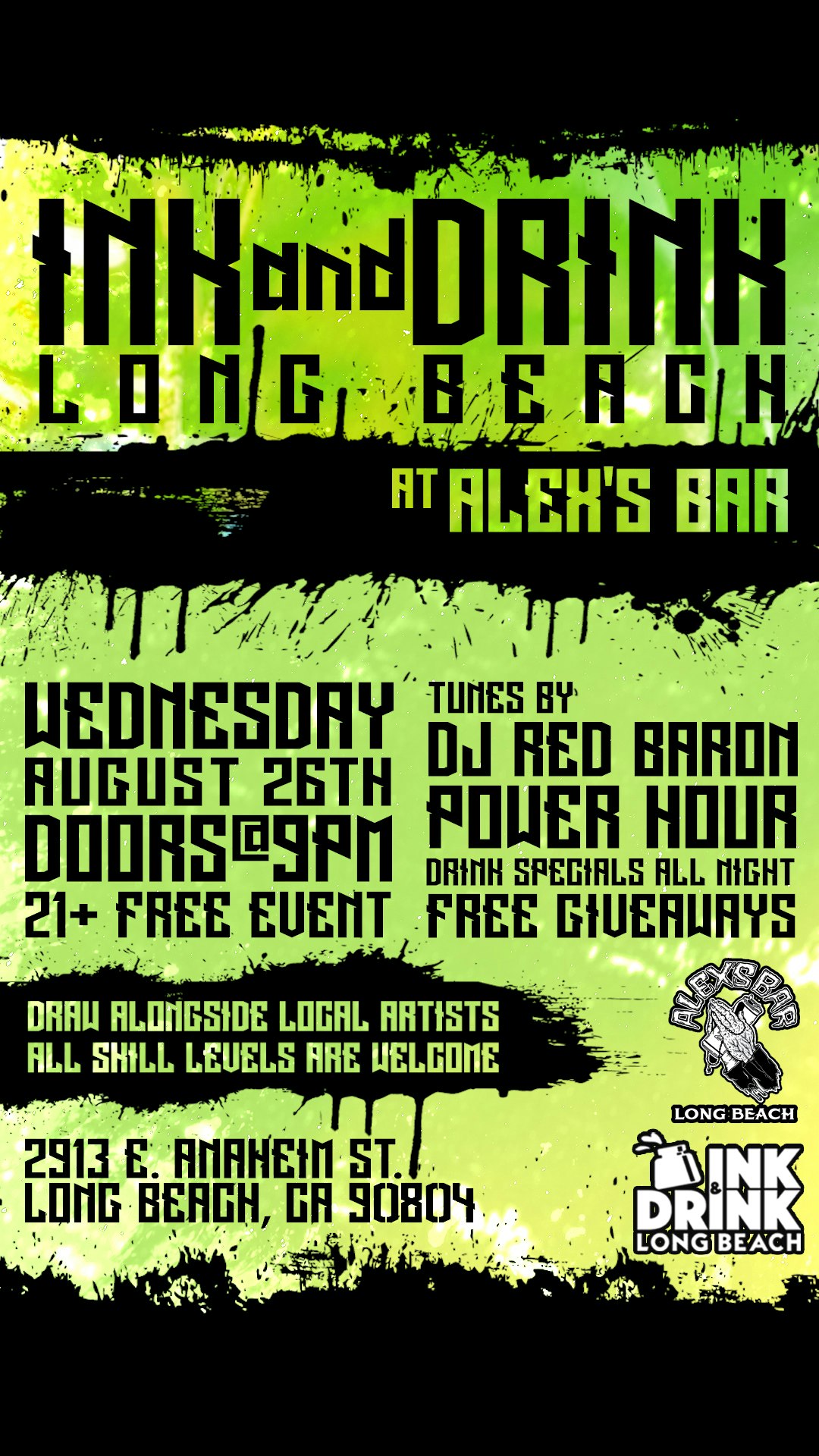 INK AND DRINK with DJ RED BARON | Alex's Bar